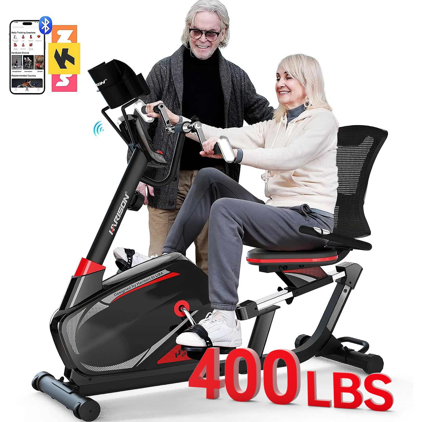HARISON 90% Pre-Assembled Magnetic Recumbent Exercise Bike with Arm ...