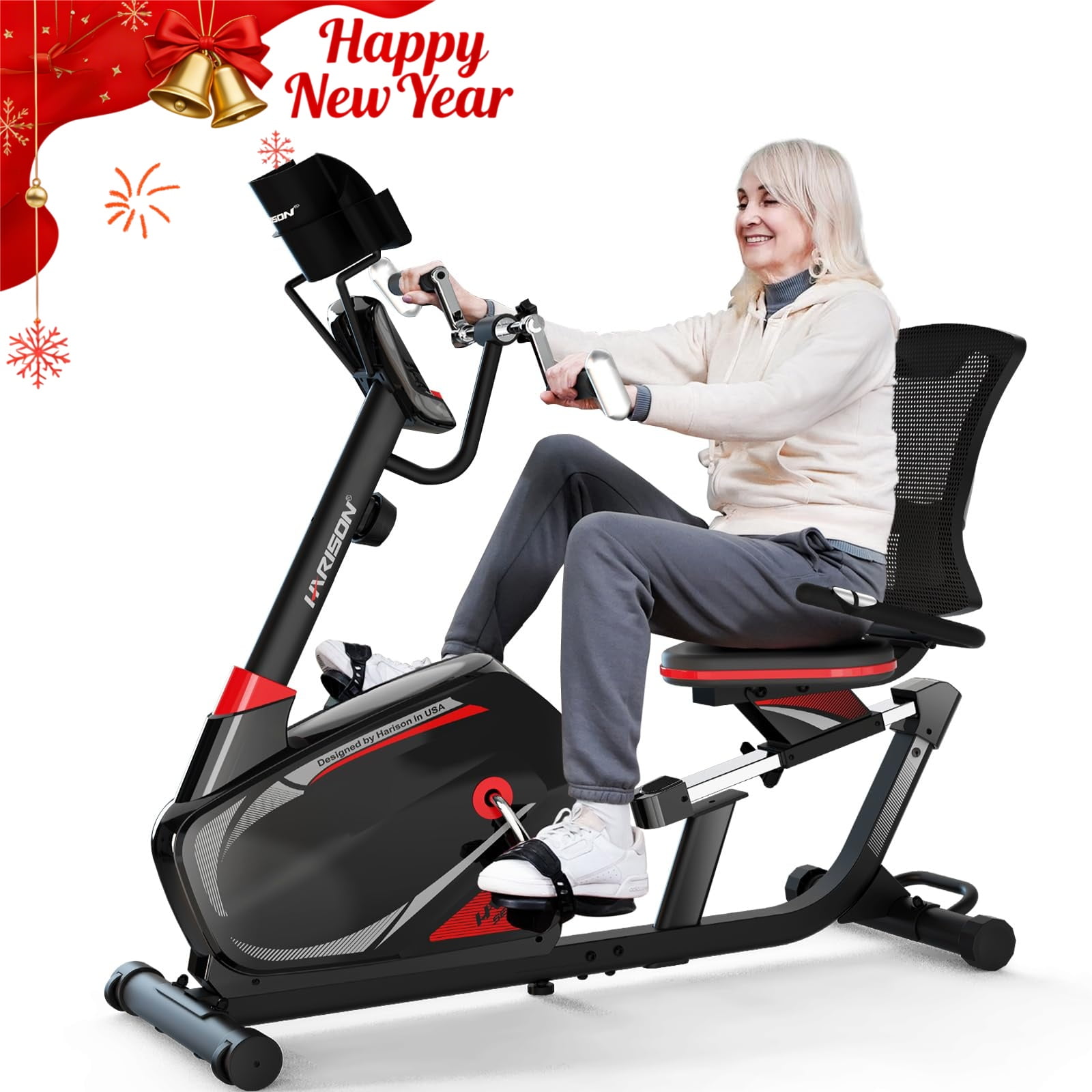 HARISON Magnetic Recumbent Exercise Bike with Arm Exerciser, 400 lbs ...
