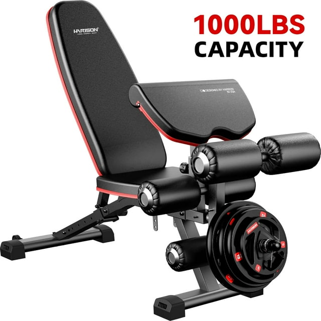 HARISON Adjustable Weight Bench with Leg Extension and Preacher Pad for ...