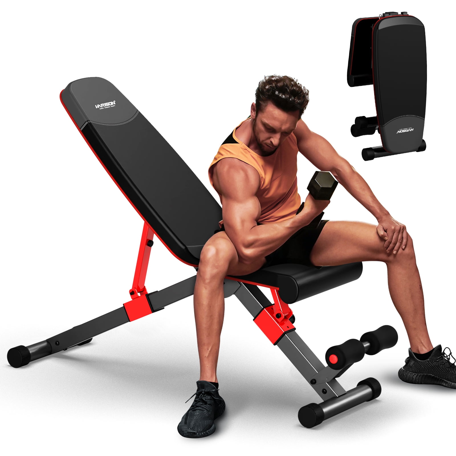 HARISON Adjustable Weight Bench with Leg Extension, Incline and Decline Foldable Exercise Bench ...