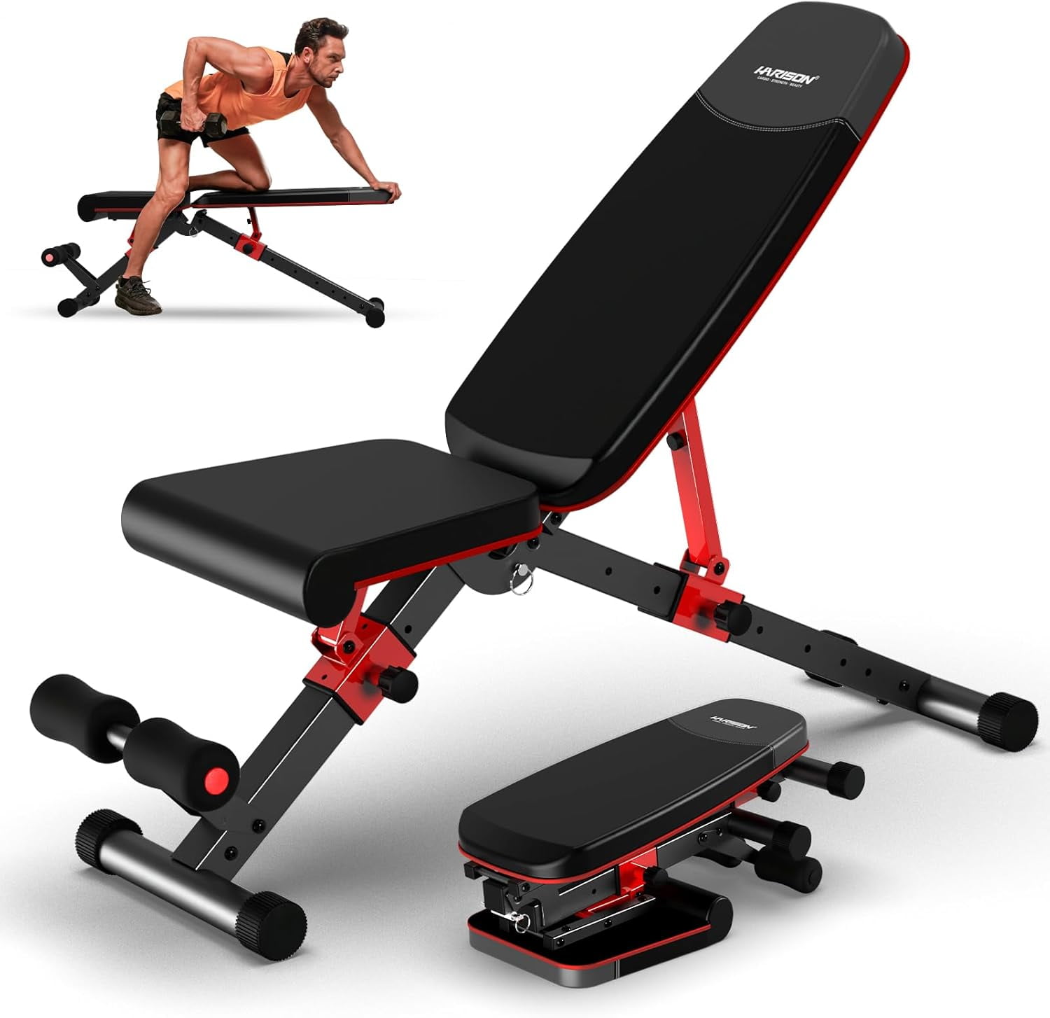 HARISON Adjustable Weight Bench with Leg Extension, Foldable Workout Bench for Whole Body ...