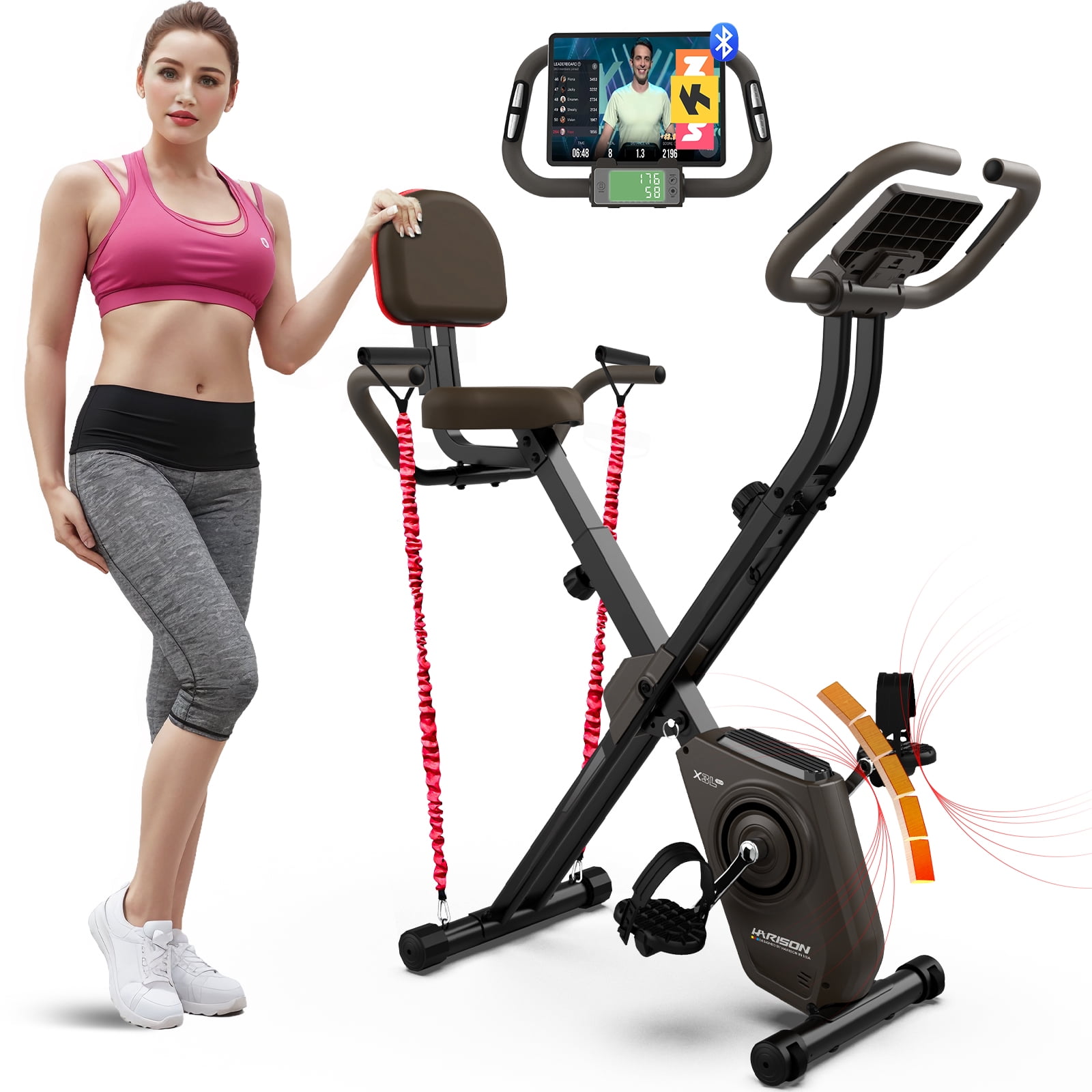 HARISON Foldable Exercise Bike, 350 LBS Capacity, 5-in-1 Magnetic X-Bike with Arm Resistance ...