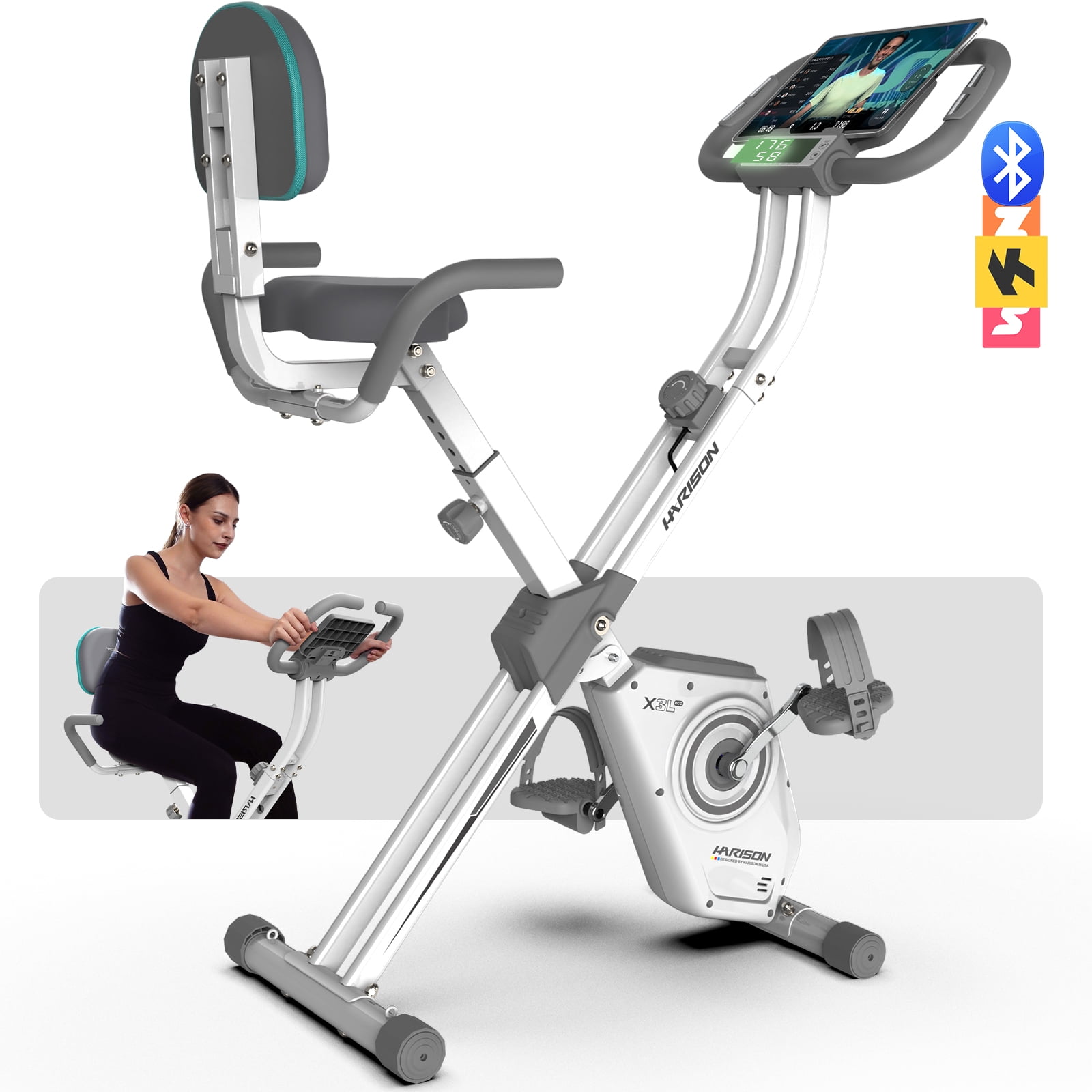HARISON Foldable Magnetic Exercise Bike with Arm Resistance Bands, 5-in ...