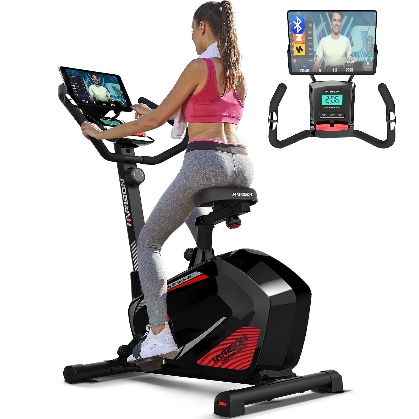 HARISON Magnetic Exericse Bike with Bluetooth, Upright Bike with LCD ...