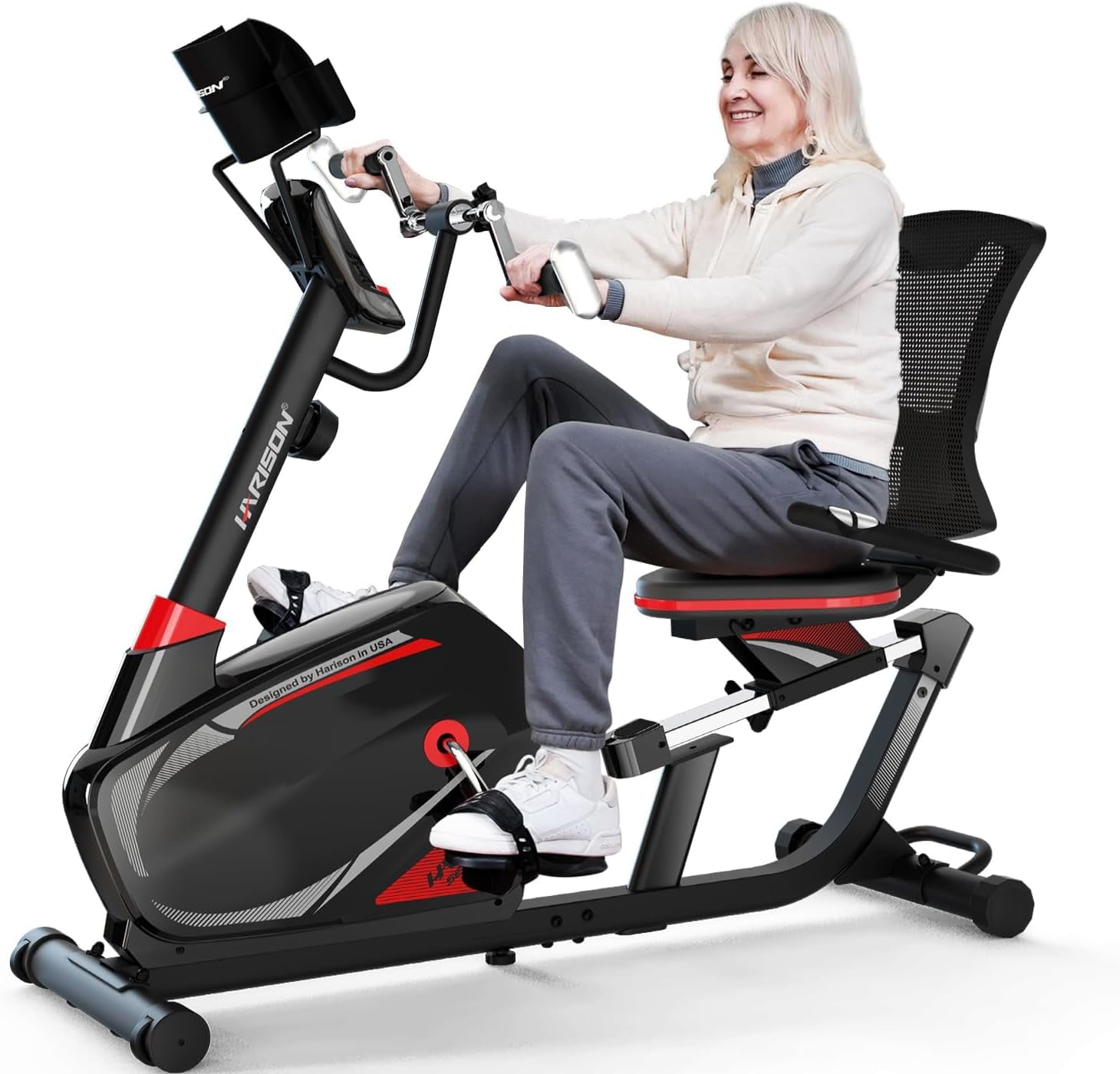 HARISON Magnetic Recumbent Exercise Bike with Arm Exerciser, Stationary Recumbent bikes for ...