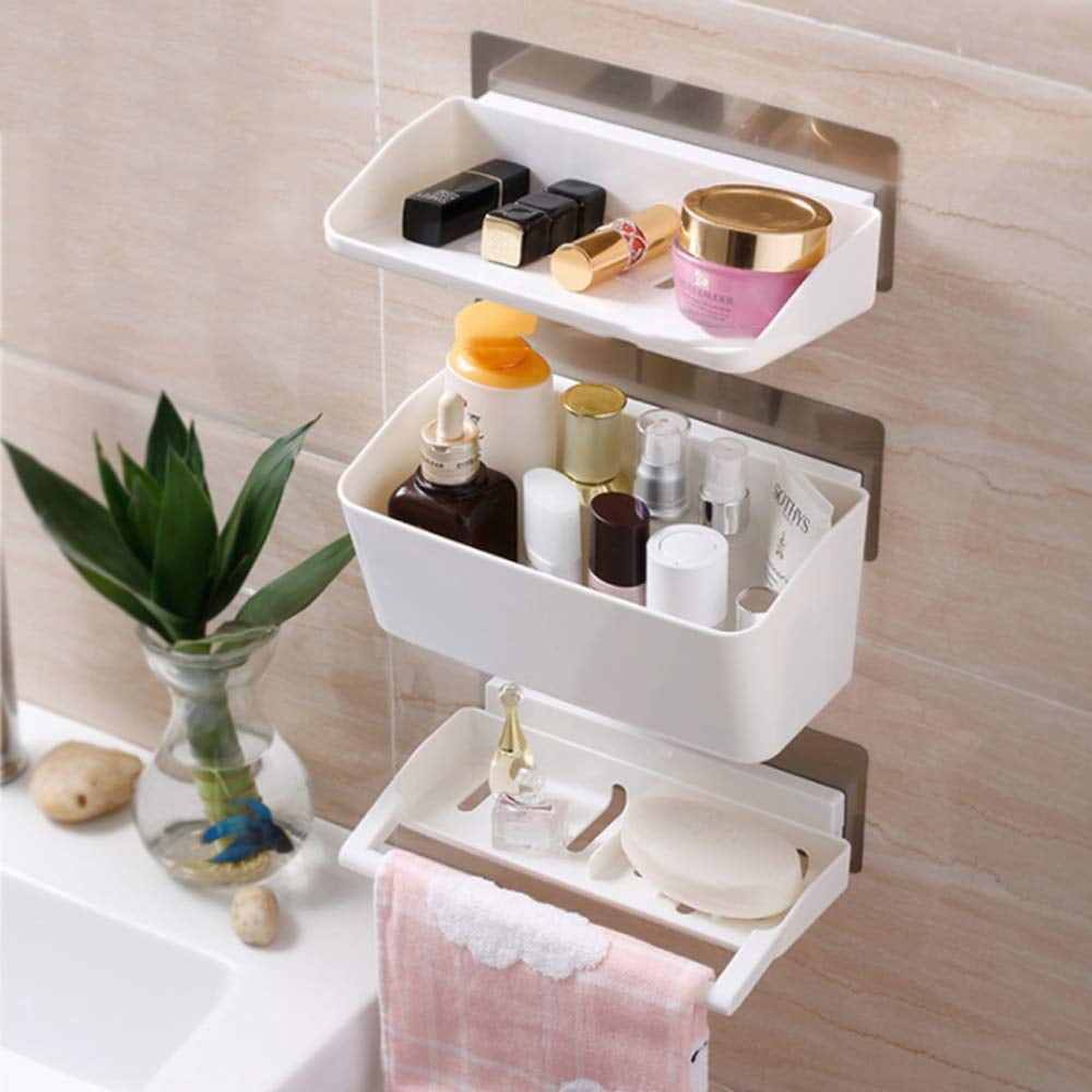 HARIVAR MART 3 Tier SelfAdhesive Shelf for Bathroom and Kitchen Plastic ...