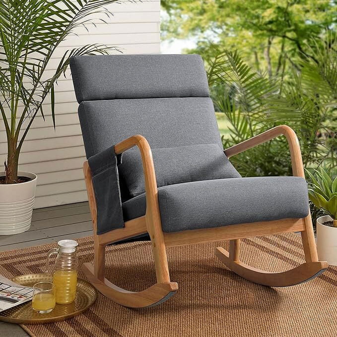 HARKAWON Solid Wood Rocking Chair, Nursery Upholstered Glider Rocker ...