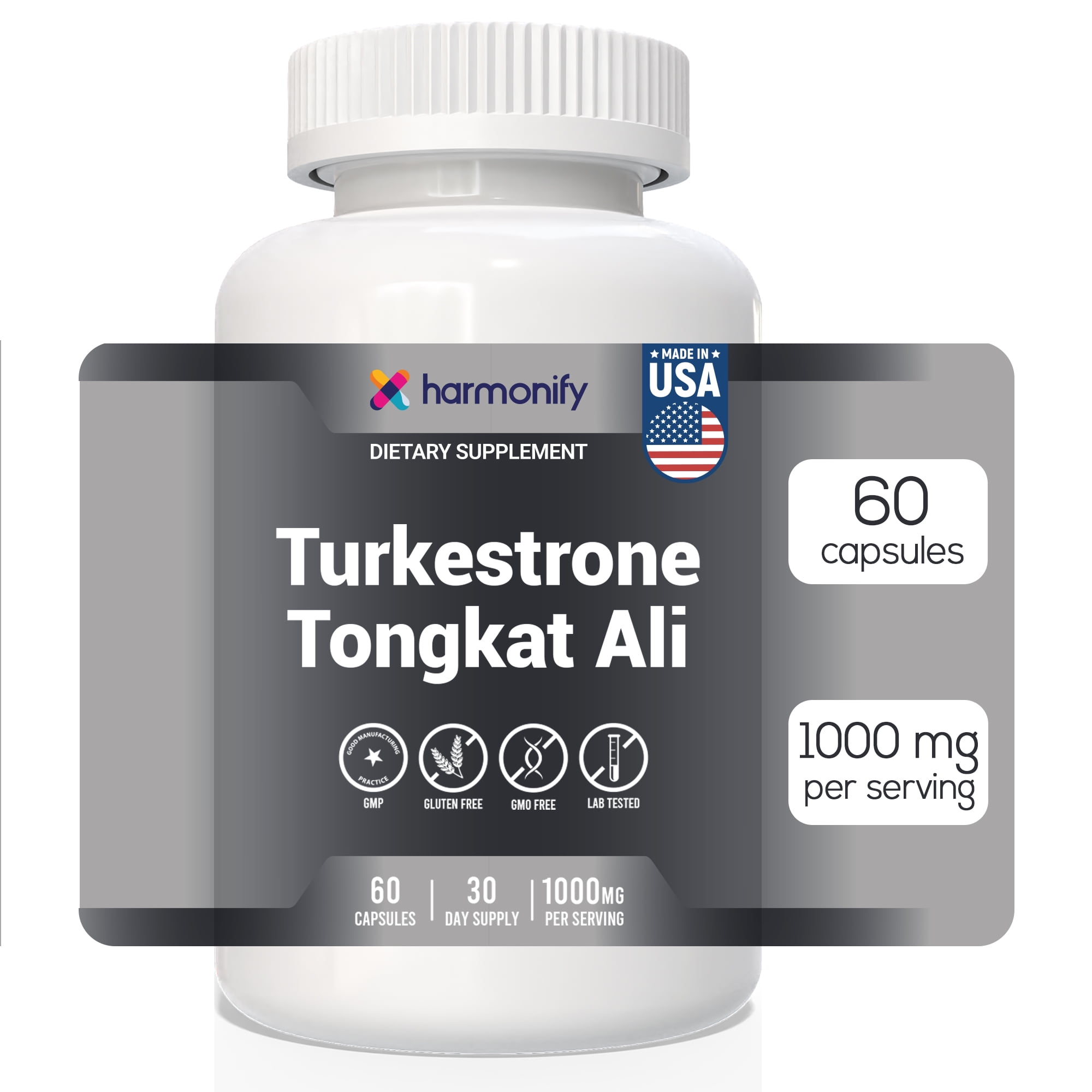 HARMONIFY Turkesterone + Tongkat Ali – 1000mg Herbal Complex – 60 Vegan Capsules – Made in USA ...