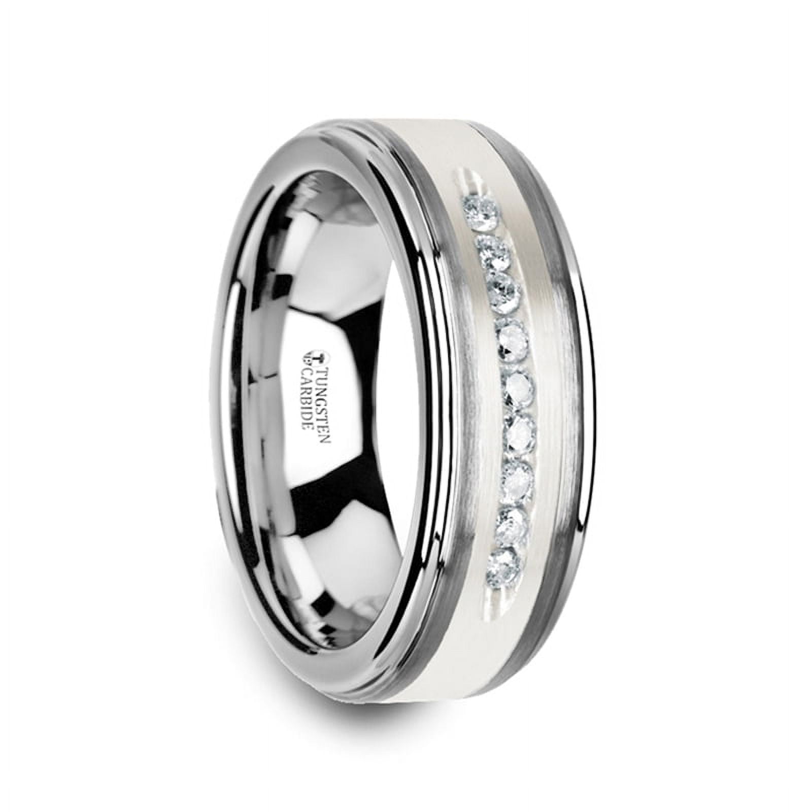 HARPER Tungsten Wedding Band with Raised Center & Brushed Silver Inlay ...