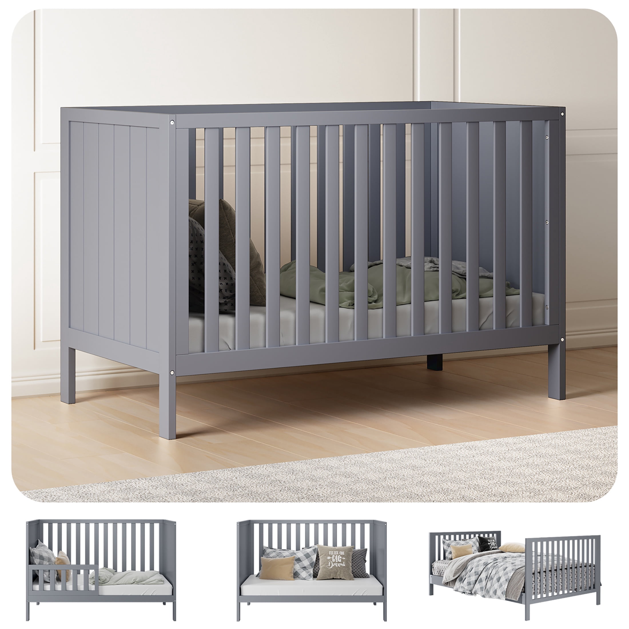 HARPPA 5-in-1 Convertible Baby Crib for Infant to Toddler, Light Gray ...
