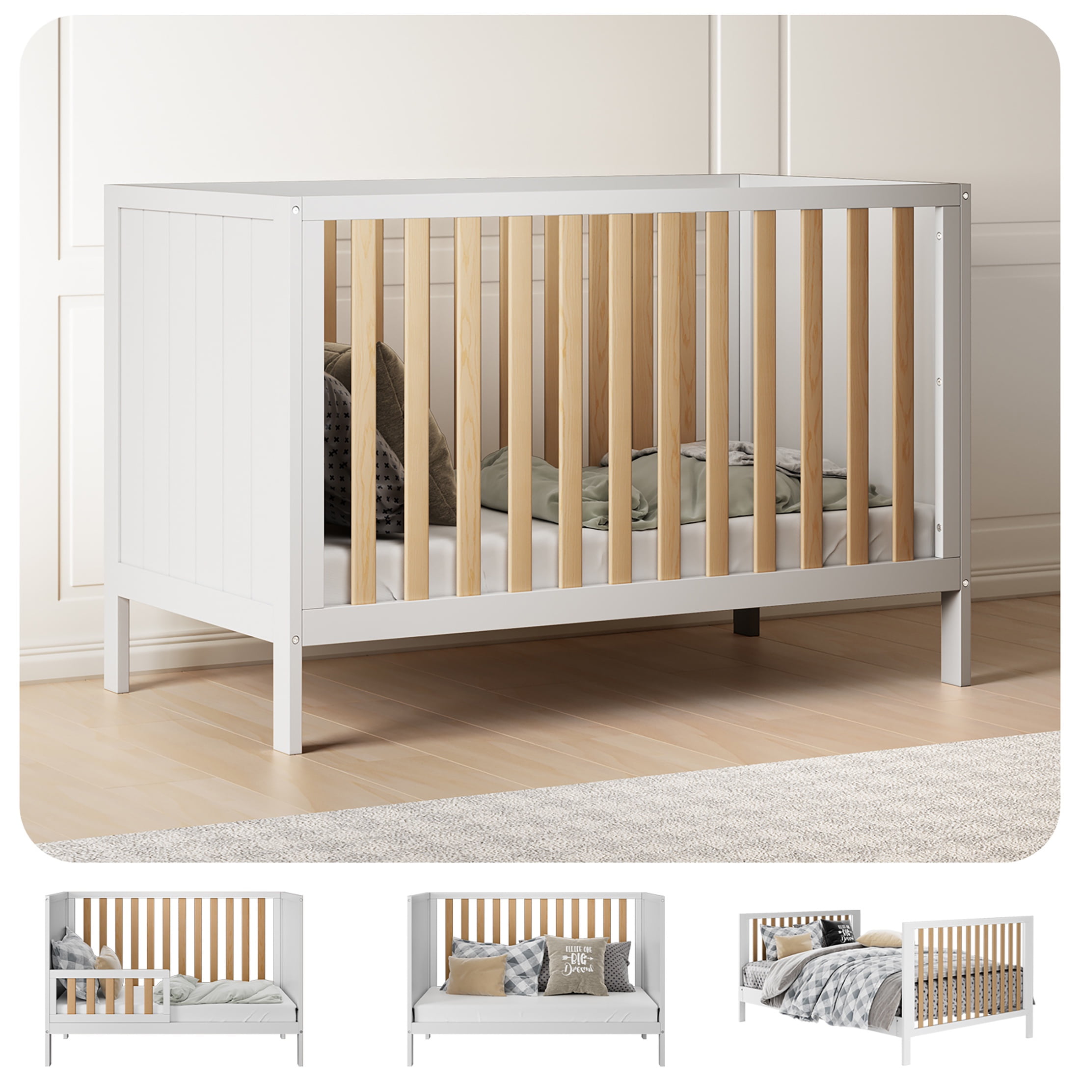 HARPPA 5-in-1 Convertible Baby Crib for Infant to Toddler, White ...