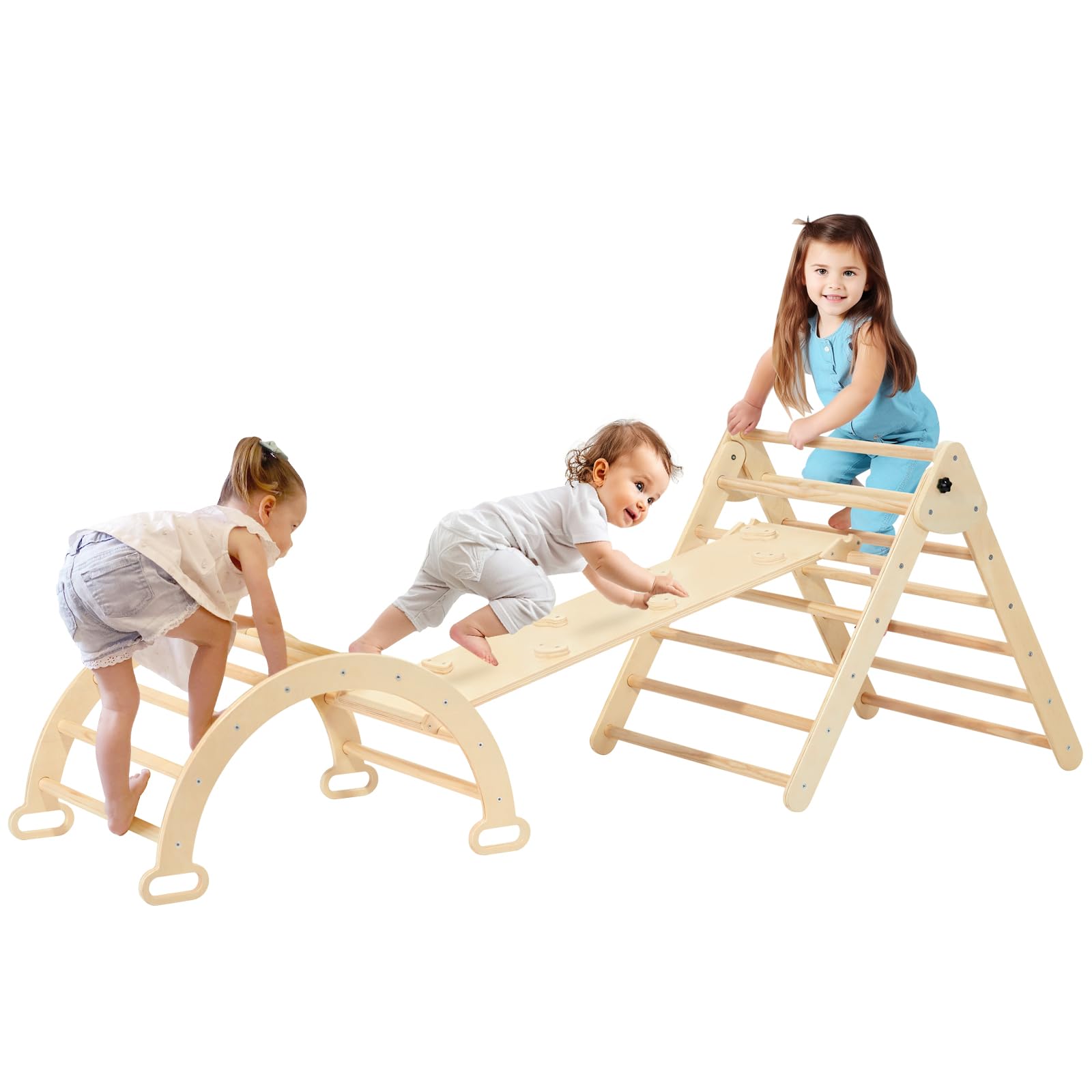 GIKPAL Foldable Removable Wooden Pikler Triangle Set Climbing Toys with ...