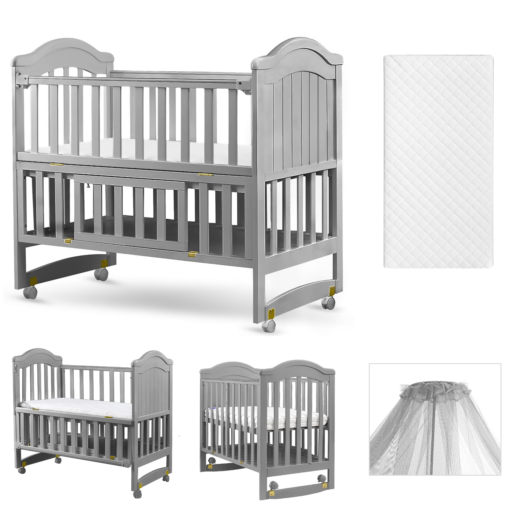 Suite Bebe Connelly 4-in-1 Convertible Mini Crib with Mattress Pad ...