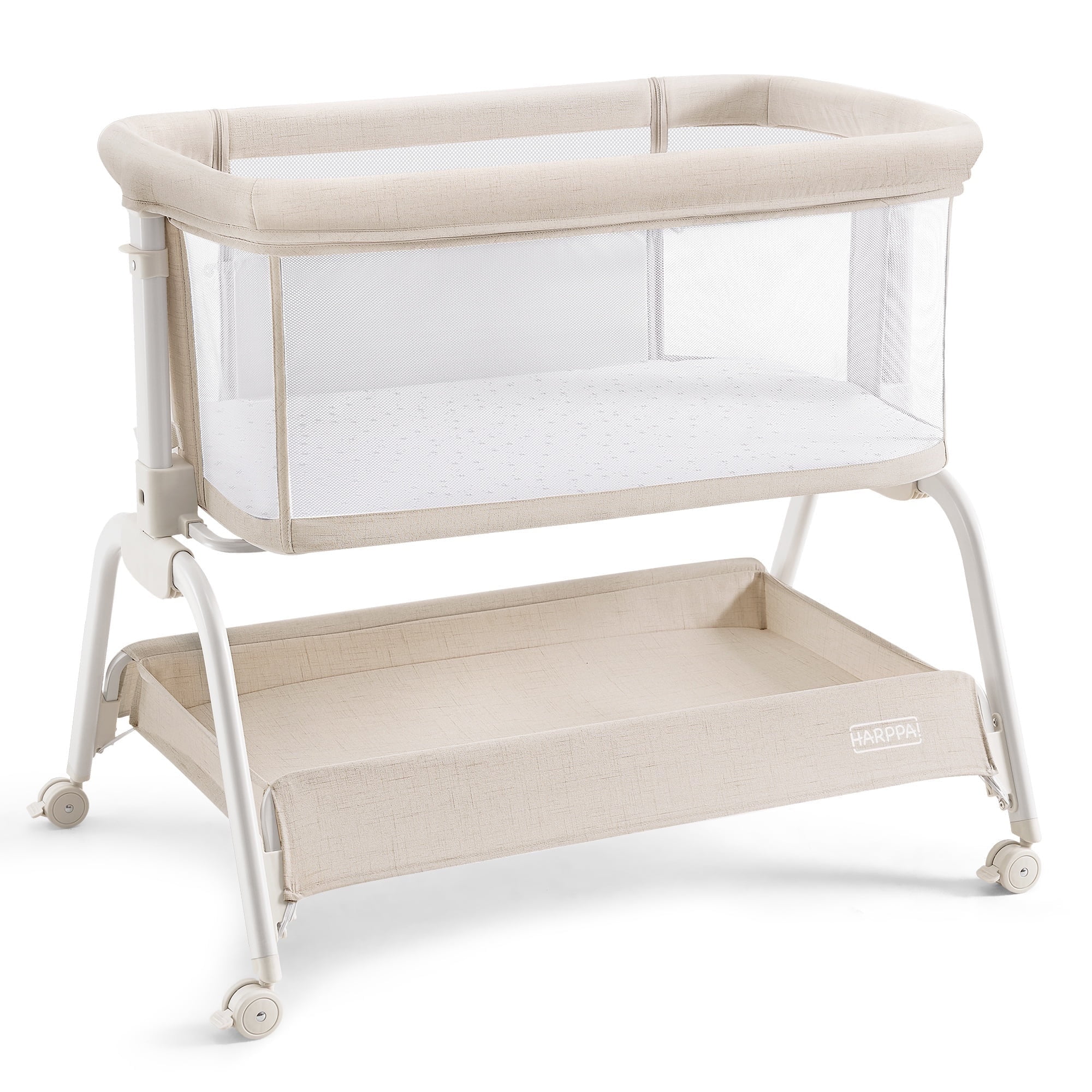 HARPPA Baby Bassinet, Compact Rolling Bassinet with Wheels and Storage ...
