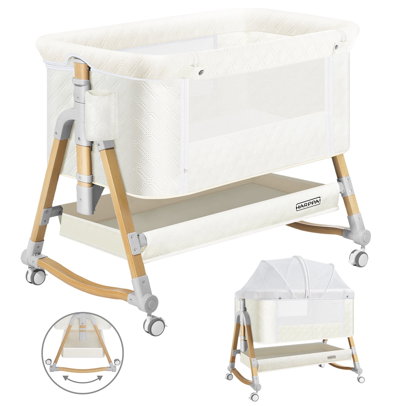 HARPPA, Baby Bassinet Bedside Sleeper, 3-in-1 Cradle, White - Walmart.com