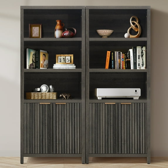 HARPPA Fluted Bookcase with Doors, Set of 2, Black - Walmart.com
