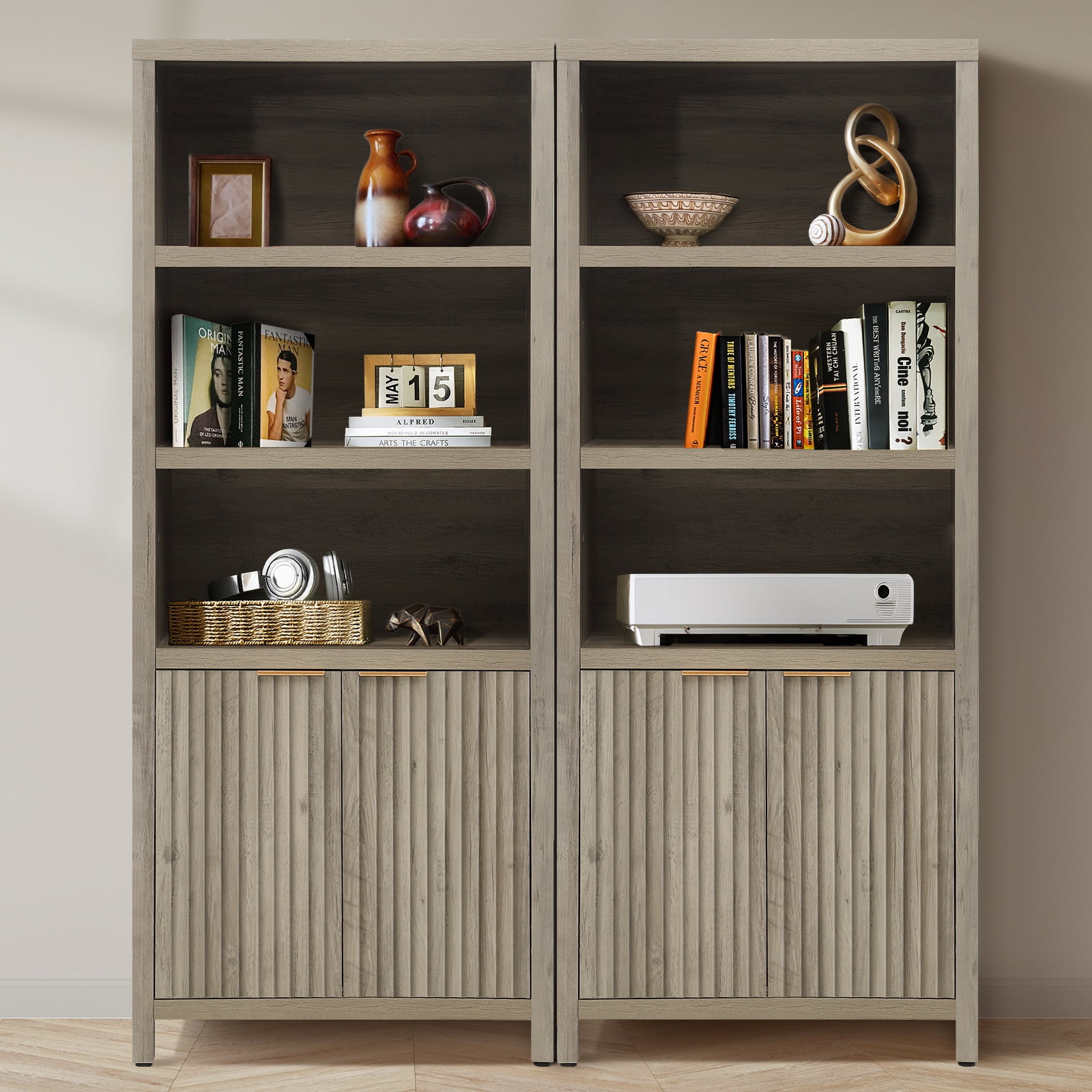 HARPPA Fluted Bookcase with Doors, Set of 2, Gray - Walmart.com