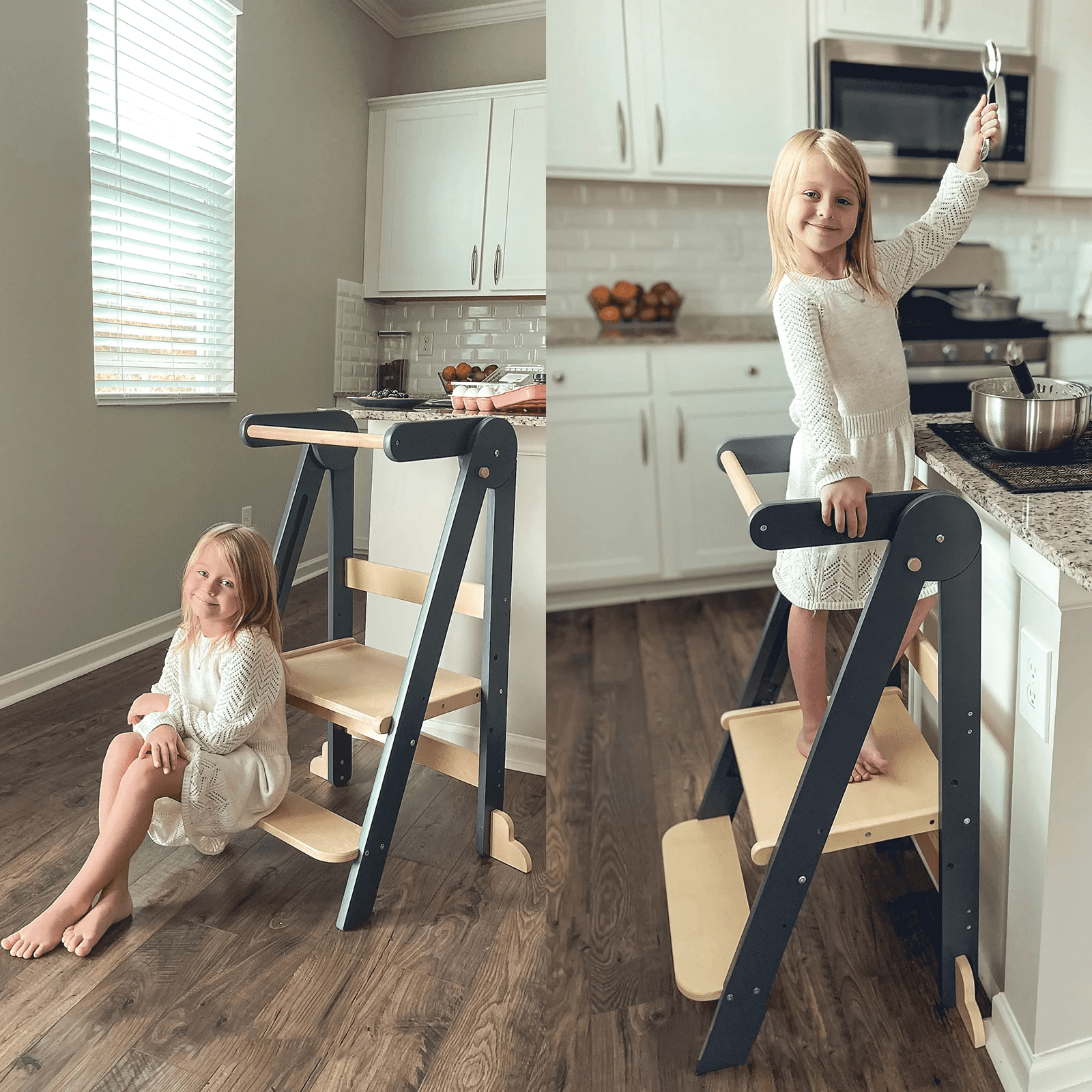 HARPPA Foldable Kitchen Step Stool for Kids, Adjustable Height Toddler ...