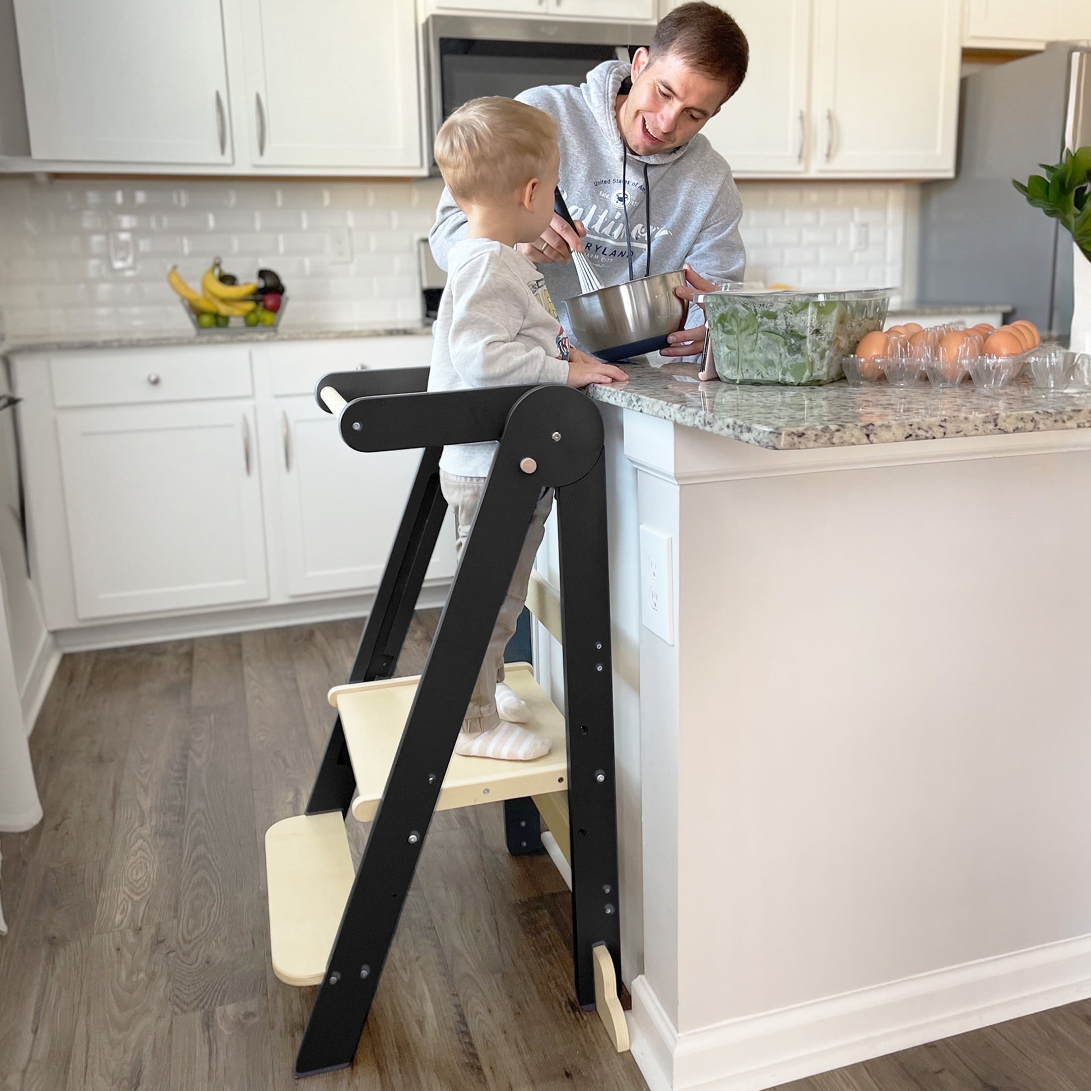 HARPPA Foldable Toddler Kitchen Stand, Wooden Adjustable Stool, Safety ...
