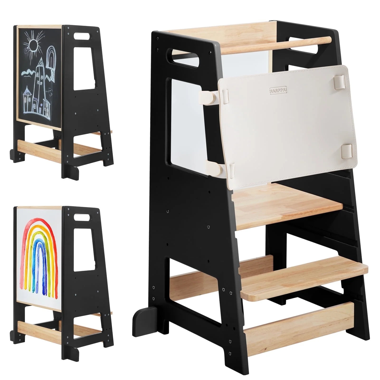 HARPPA Wooden Children's Kitchen Stool Helper, Adjustable Height, Anti ...