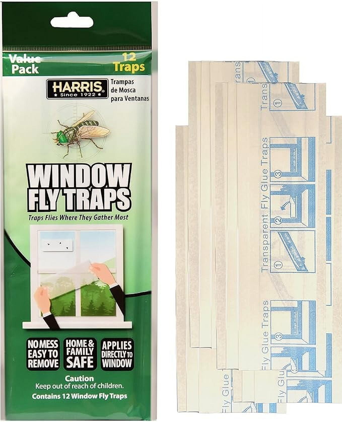 HARRIS Indoor Window Fly Strip, 12 Pack Sticky Traps Kills Flies ...