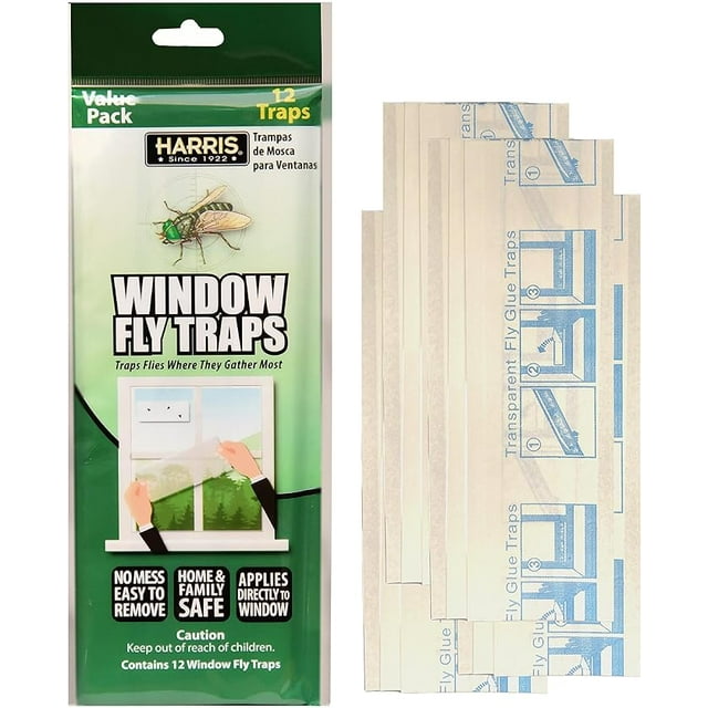 HARRIS Indoor Window Fly Strip, 12 Pack Sticky Traps Kills Flies ...