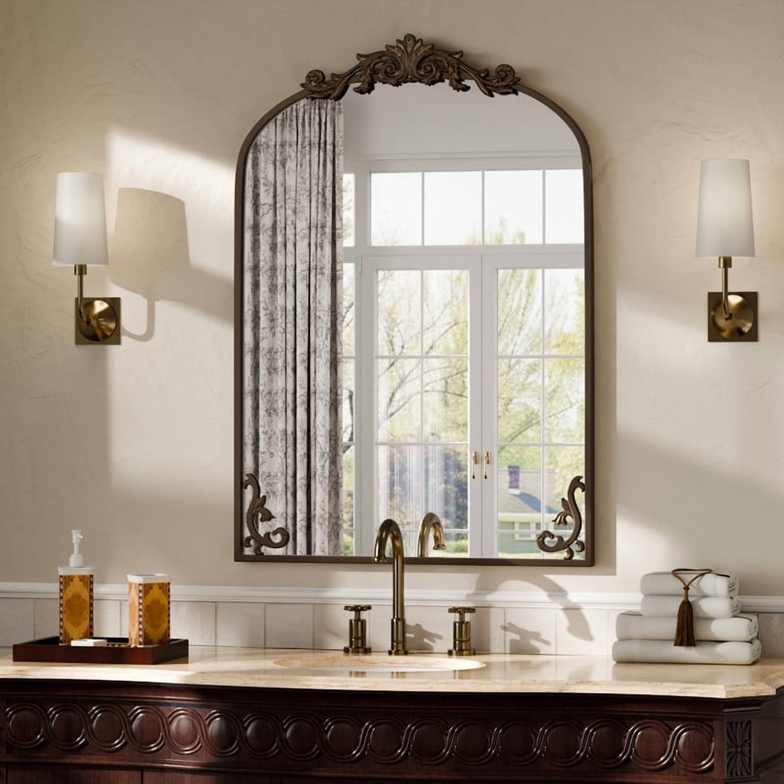 HARRITPURE 26"x40" Arched Vanity Bathroom Mirror Decorative Baroque ...