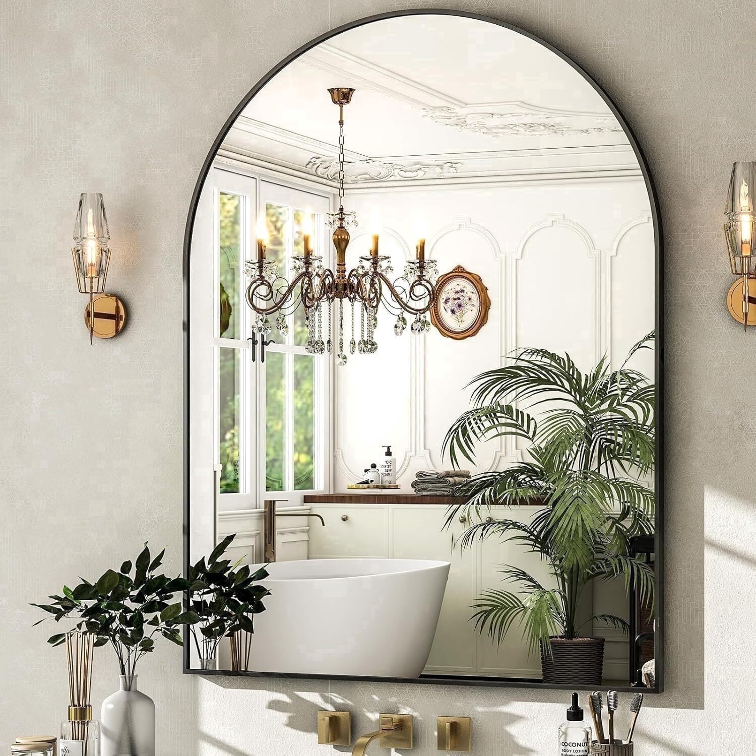 YVANLA, Arched Bathroom Mirror, 40"x30", Wall Mounted Black - Walmart.com