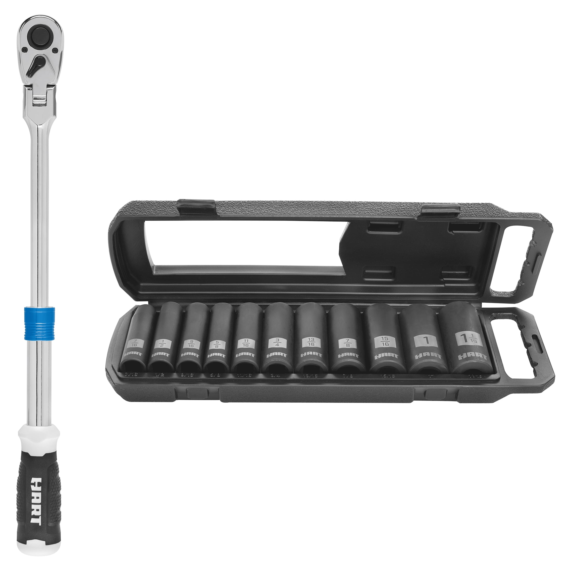 HART 1/2-inch Drive Extendable Ratchet with Flexible Head and HART 11 ...