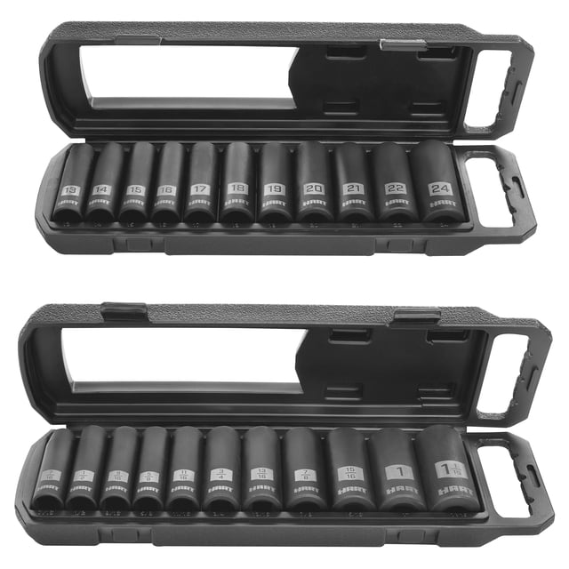 HART 1/2-inch Drive SAE and MM Impact Socket Set, Chrome Vanadium ...