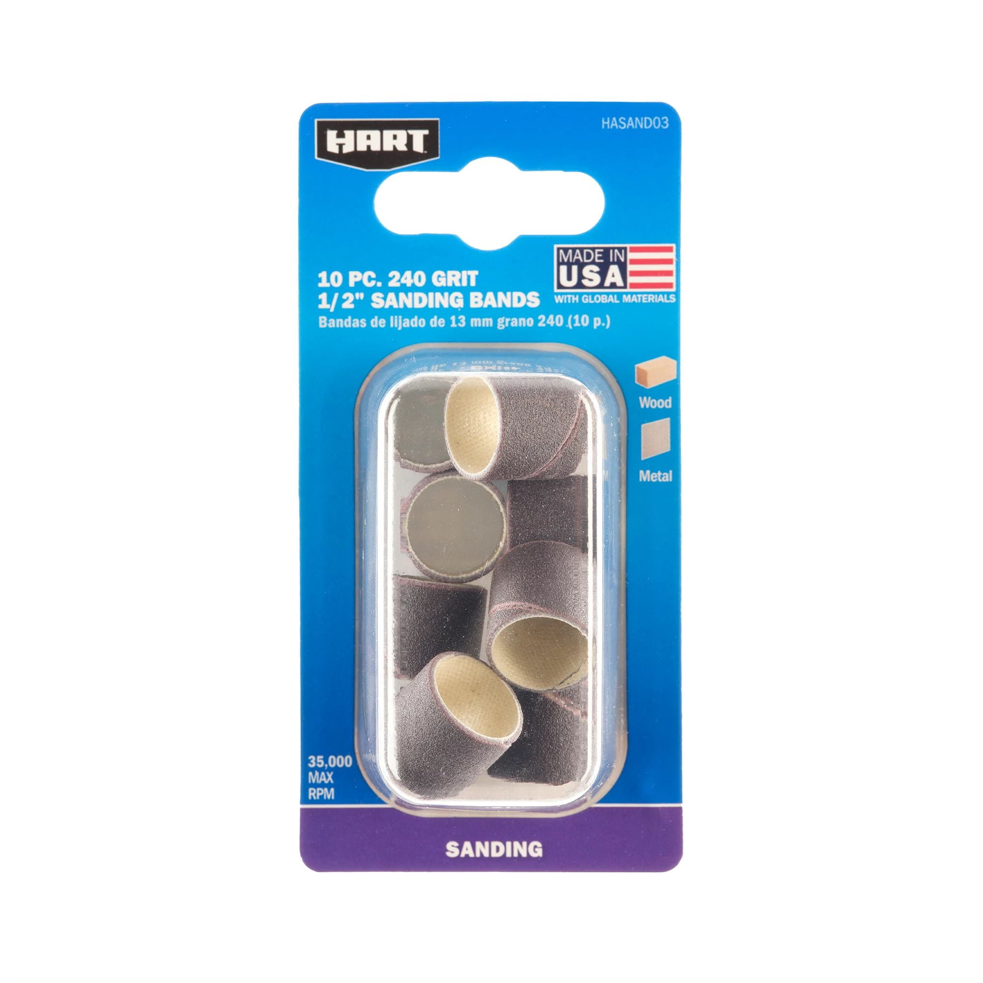 HART 10-Piece 240-Grit 1/2-inch Sanding Bands Rotary Accessory for ...