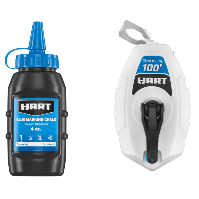 HART 100-Foot Blue Marking Chalk Reel Set, 4-Ounce Bottle of Chalk ...