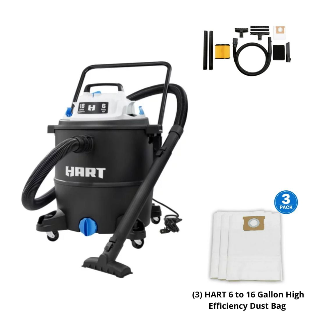 HART 16 Gallon 6 Peak HP Poly Wet/Dry Vacuum With Micro Cleaning Kit ...