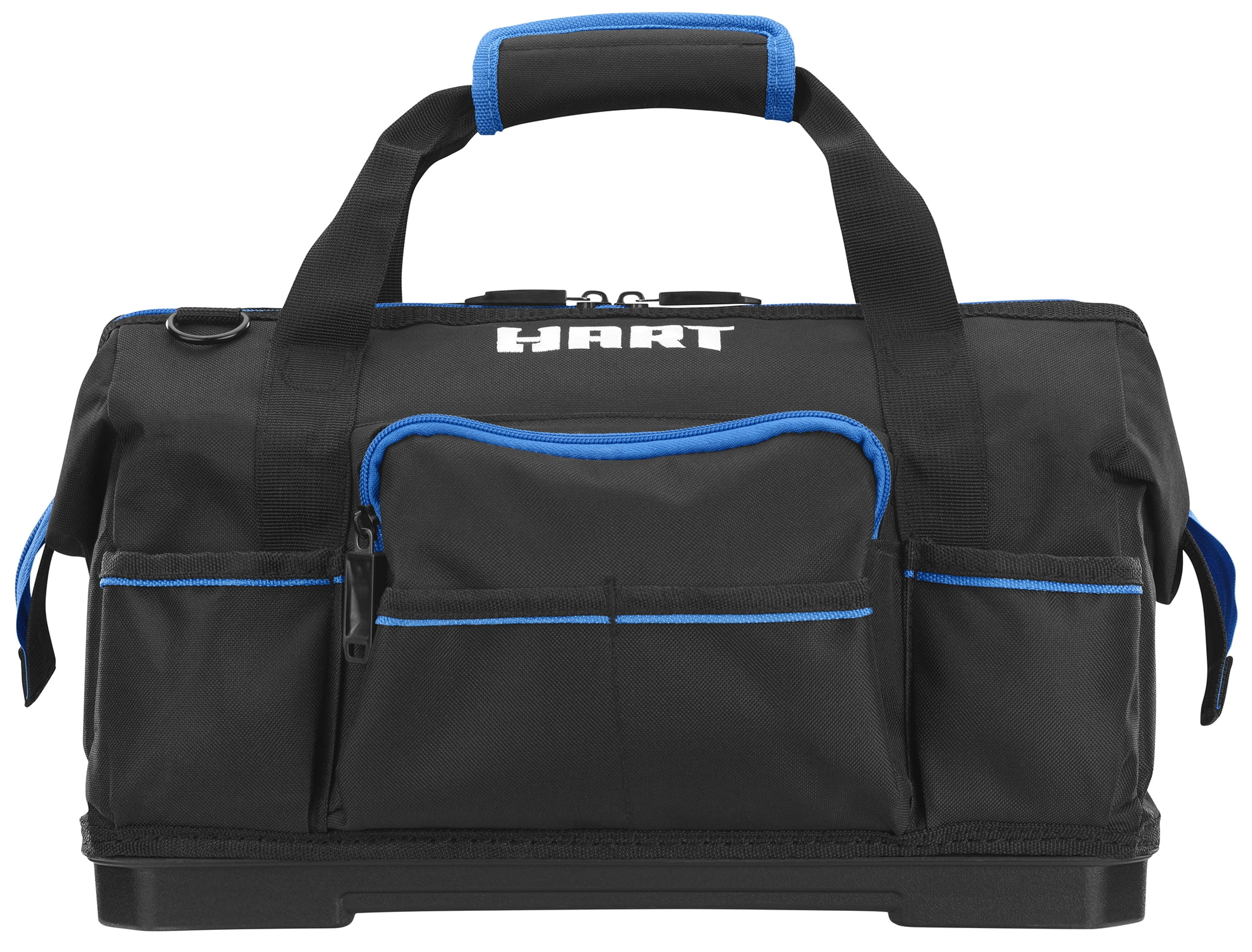HART 16-inch Hard Bottom Tool Bag, Waterproof Base, Black and Blue ...