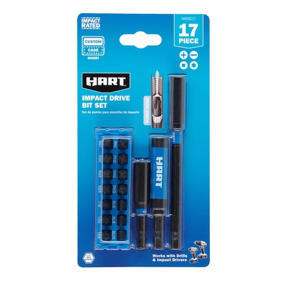 HART 17-Piece Impact Rated Driver Bit Set with 3 Bit Holders and ...