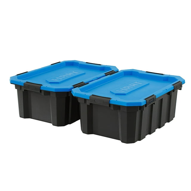 HART 18 Gallon Water Resistant Latching Storage Bin, Black Base/ Blue ...