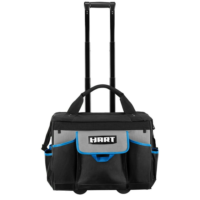 HART 18-inch Rolling Tool Bag, Waterproof Bottom, Telescoping Pull ...