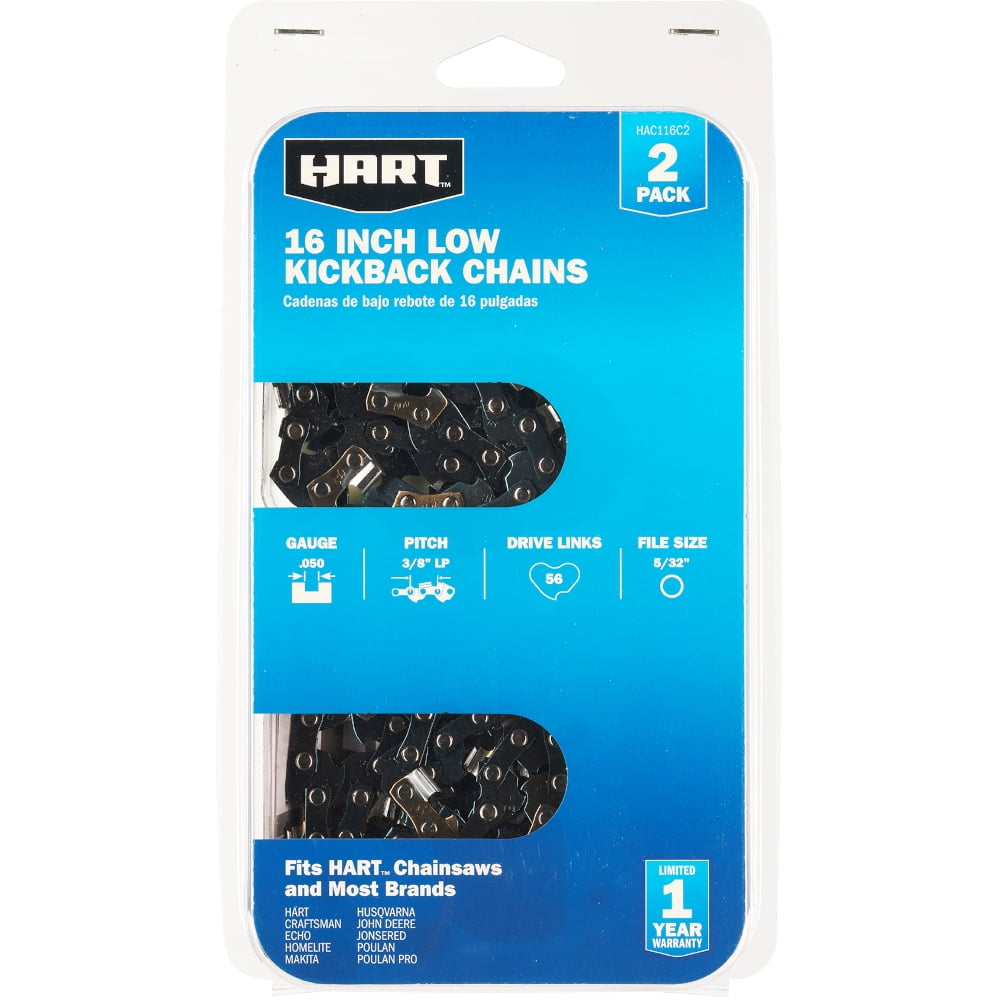 HART 16-inch Low Kickback Chainsaw Replacement Chains - 2 Pack Saw ...