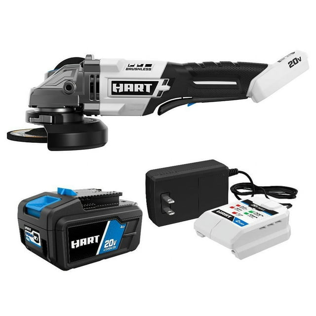 HART 20-Volt Brushless Angle Grinder with 4Ah Battery and Charger ...