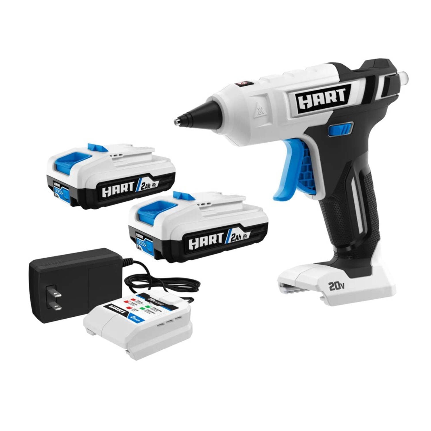 HART 20-Volt Glue Gun with 2-Pack 2Ah Battery and Charger Starter Kit ...