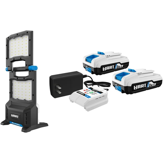 HART 20-Volt Hybrid LED Panel Light, 2,000 Lumens with 2-Pack 2Ah ...