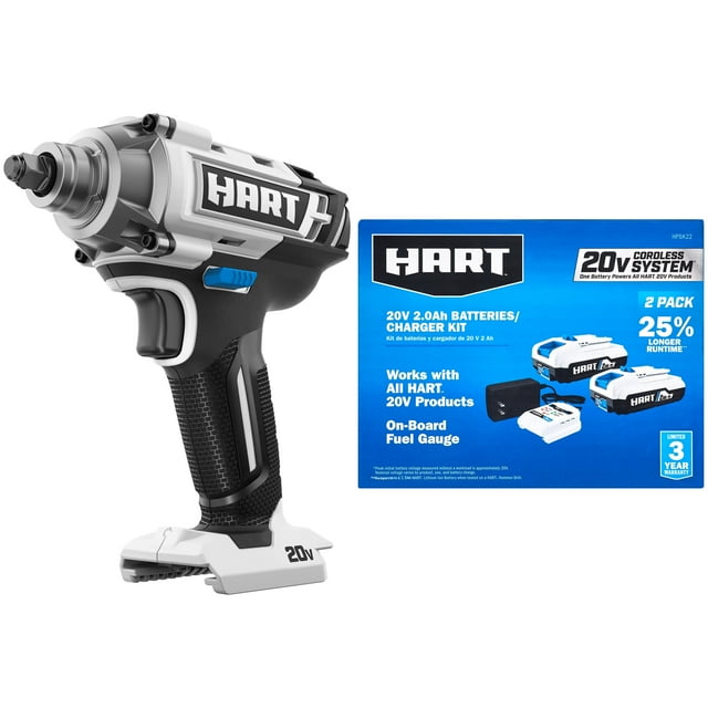 HART 20-Volt Impact Wrench with 2-Pack 2Ah Battery and Charger Starter ...