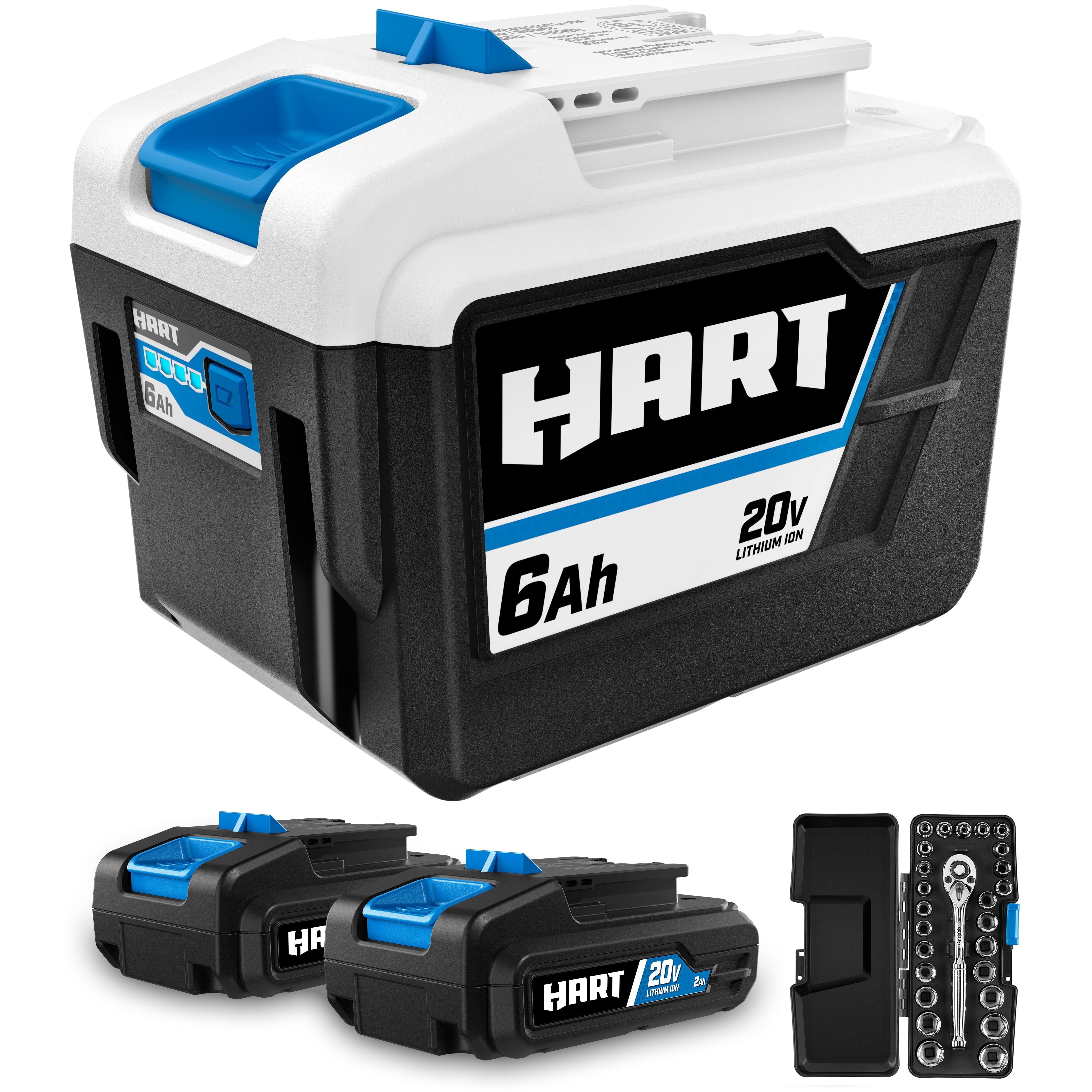 HART 20-Volt Lithium-Ion 6.0Ah Battery and 2-Pack 2.0Ah Battery ...
