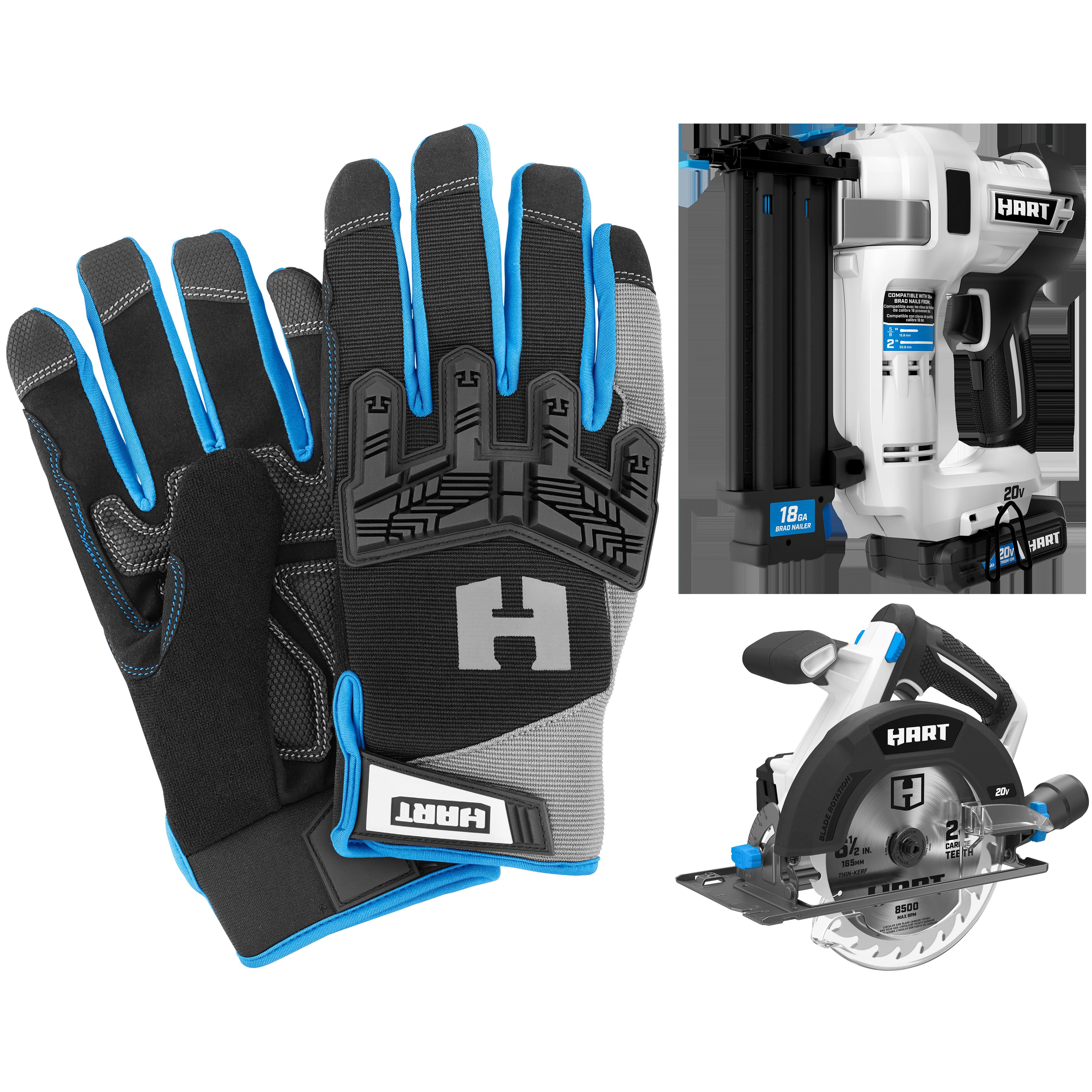 HART 20-Volt Nailing Kit w/HART 20V 18G Brad Nailer Kit, HART 20V 6-1/2 ...