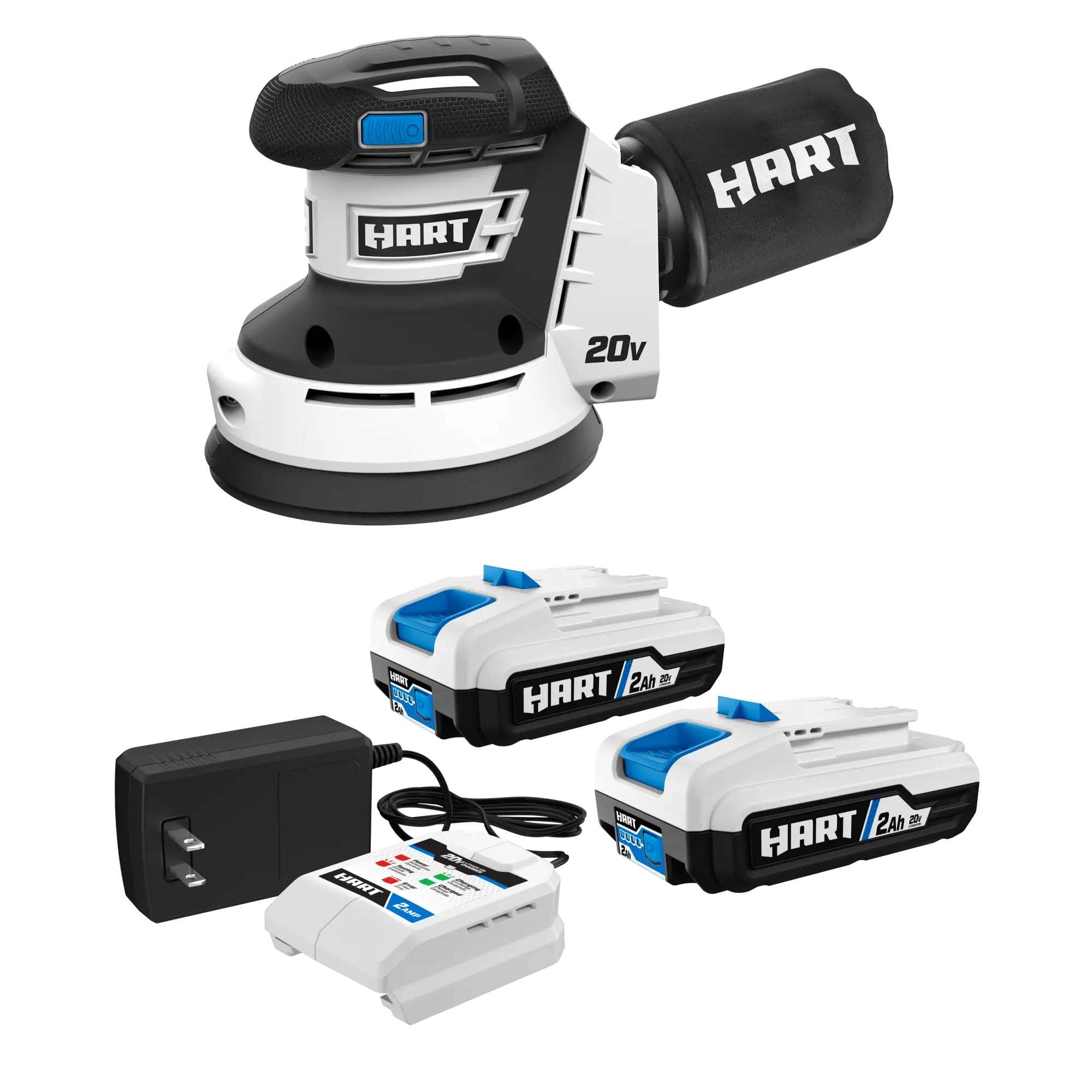 HART 20-Volt Random Orbit Sander with 2-Pack 2Ah Battery and Charger ...