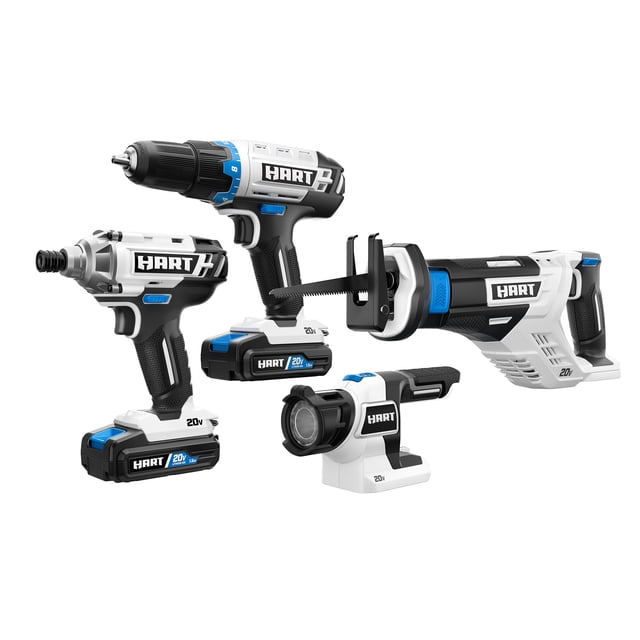 HART 20V 4-Tool Combo Kit with Drill, LED Light, Operated Charger, and ...