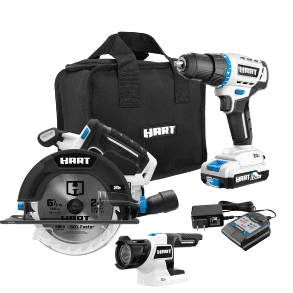 HART 20V 3-Tool Combo Kit, Drill, 6-1/2" Circular Saw, and LED Light 1 ...
