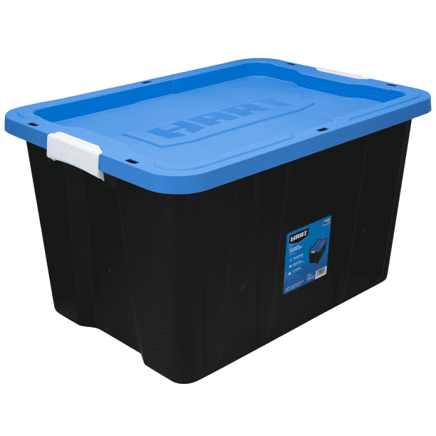 HART 27 Gallon Heavy Duty Latching Plastic Storage Tote Box, Black Base ...