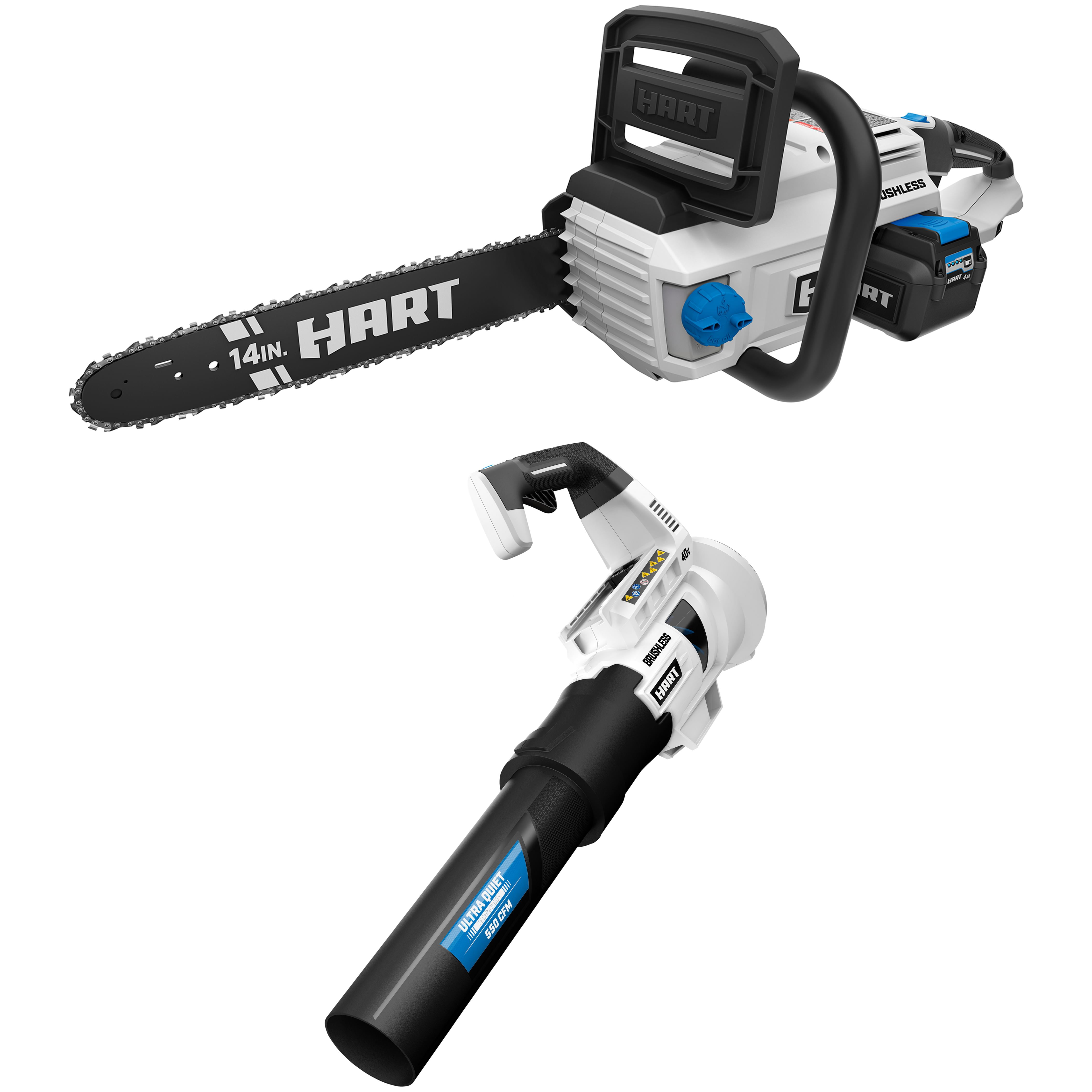 HART 40-Volt 14" 40-Volt Battery Powered Chainsaw, Includes Turbo Fan ...