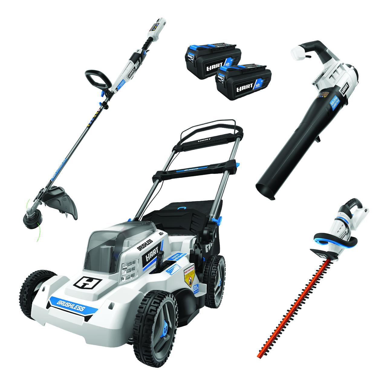 HART 40-Volt 20-Inch Brushless Push Lawn Mower Kit with HART 40-Volt 15 ...